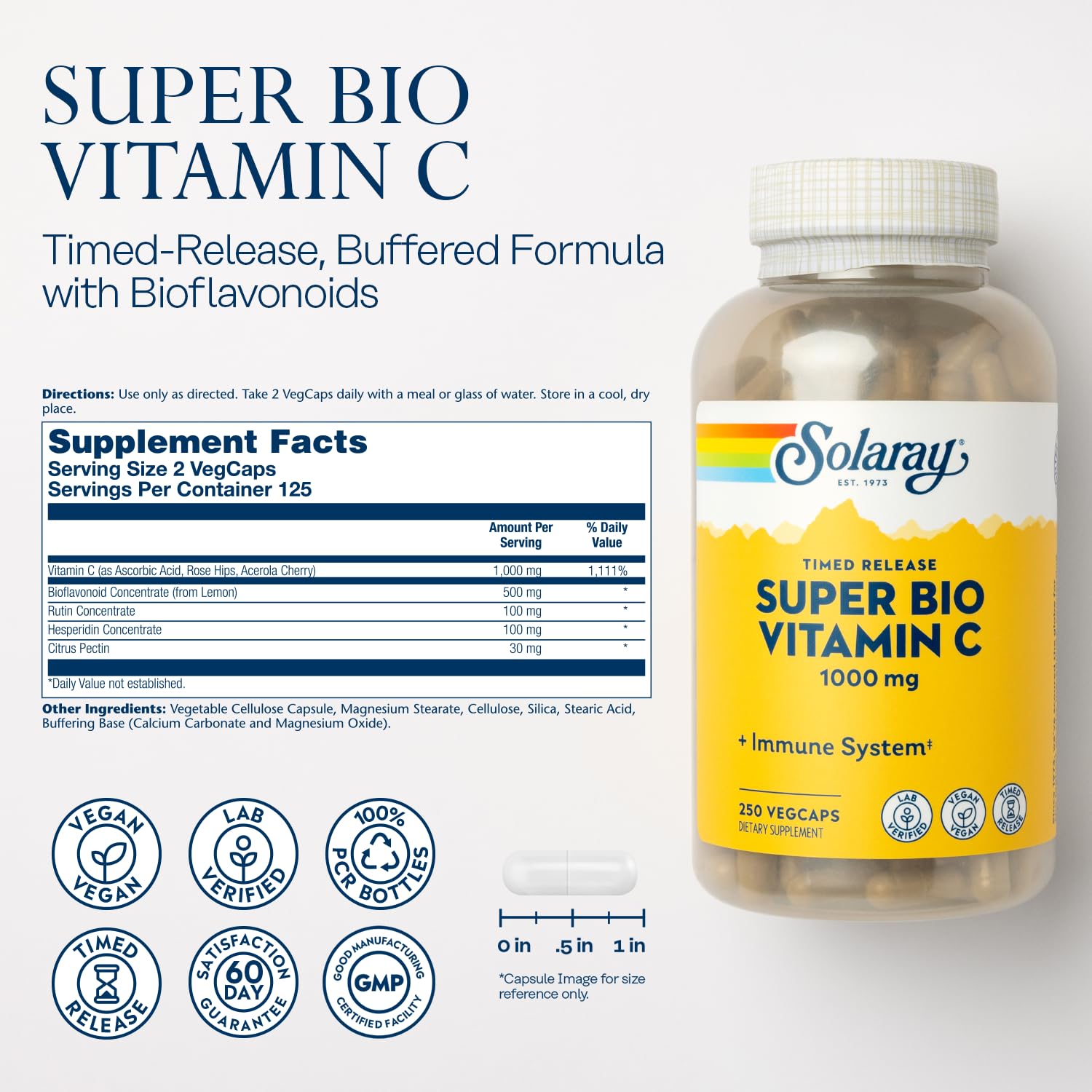 Solaray Super Bio Vitamin C 1000mg – Buffered, Time-Release Immune ...